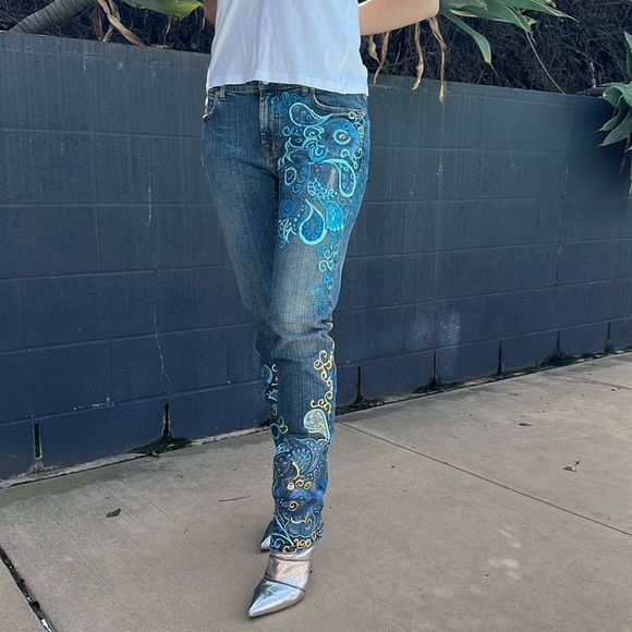 ema savahal | Jeans | Rma Savaha Hand Painted Floral Jeans Size | Poshmark